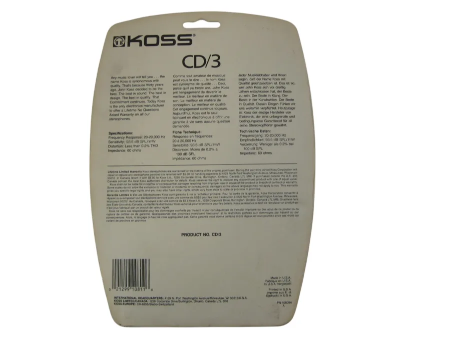 Koss CD/3 Stereophones w/1/4'' & 1/8'' Gold Plugs And Leatherette ...