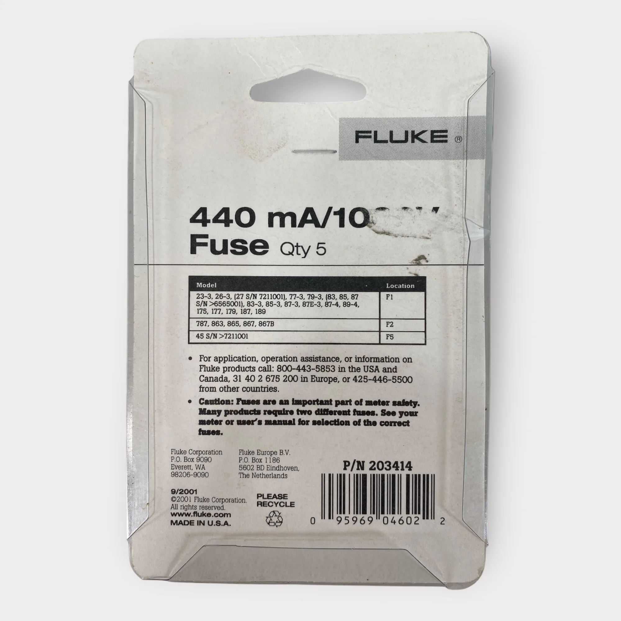 Fluke 203414 4 Pack Of Multimeter 440mA/1000V Fuses **New-Open Box ...