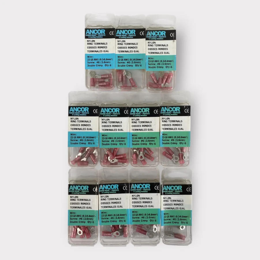 Ancor 230201 Double Crimp Nylon Ring Terminal 22-18 AWG #6 Screw *Lot ...