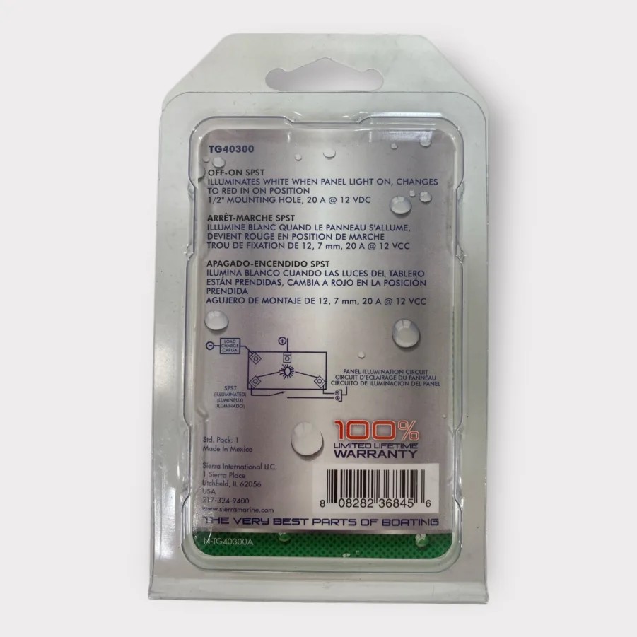 Sierra Marine TG40300 SPST Tip Lit White/Red Toggle Switch On/Off **New ...