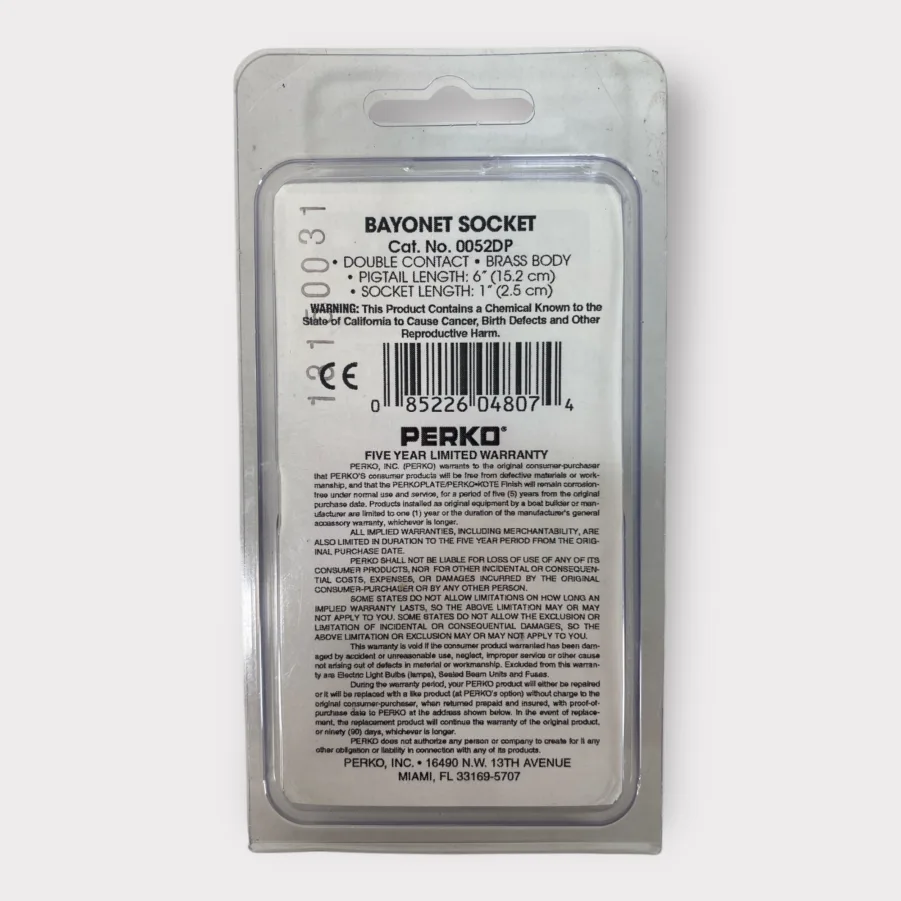 Perko 0052DP Double Contact Brass Bayonet 1" Socket **New** - Max ...