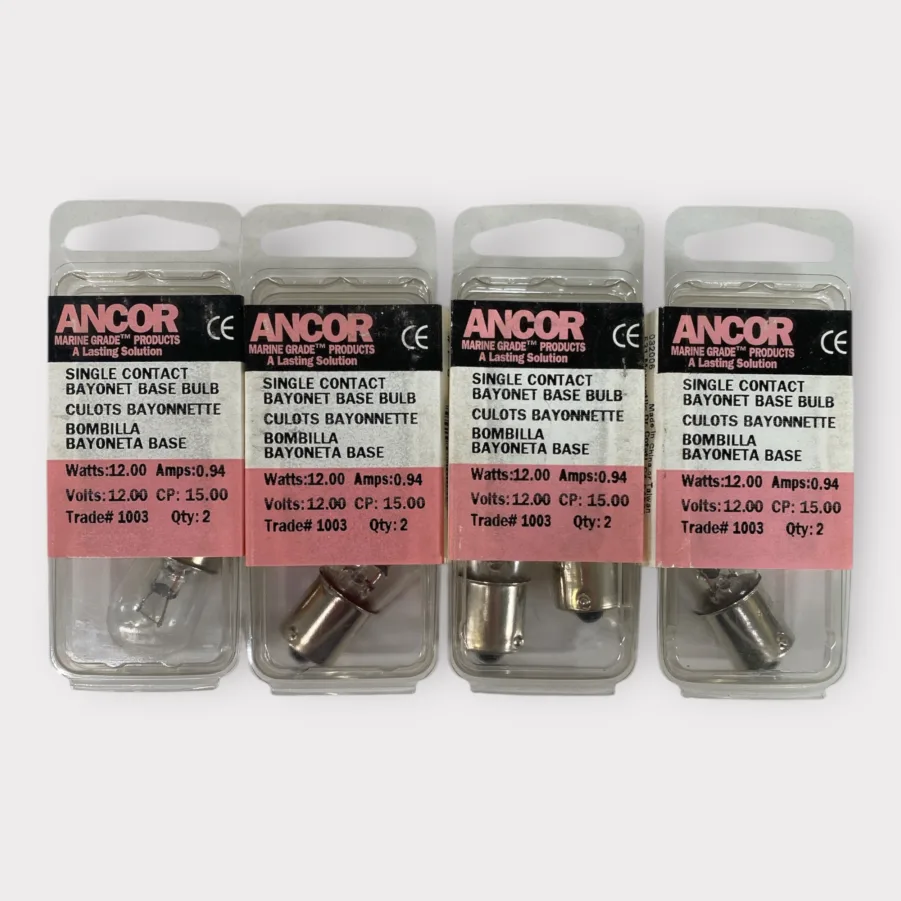 Ancor 521003 12V Single Contact Bayonet Base Bulb 12W / 0.94A - White **Lot of 8** - Max Marine ...