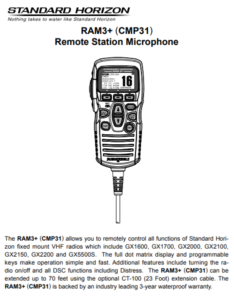 Standard Horizon RAM3+ CMP31 Second Station Handset - Tested - Max ...