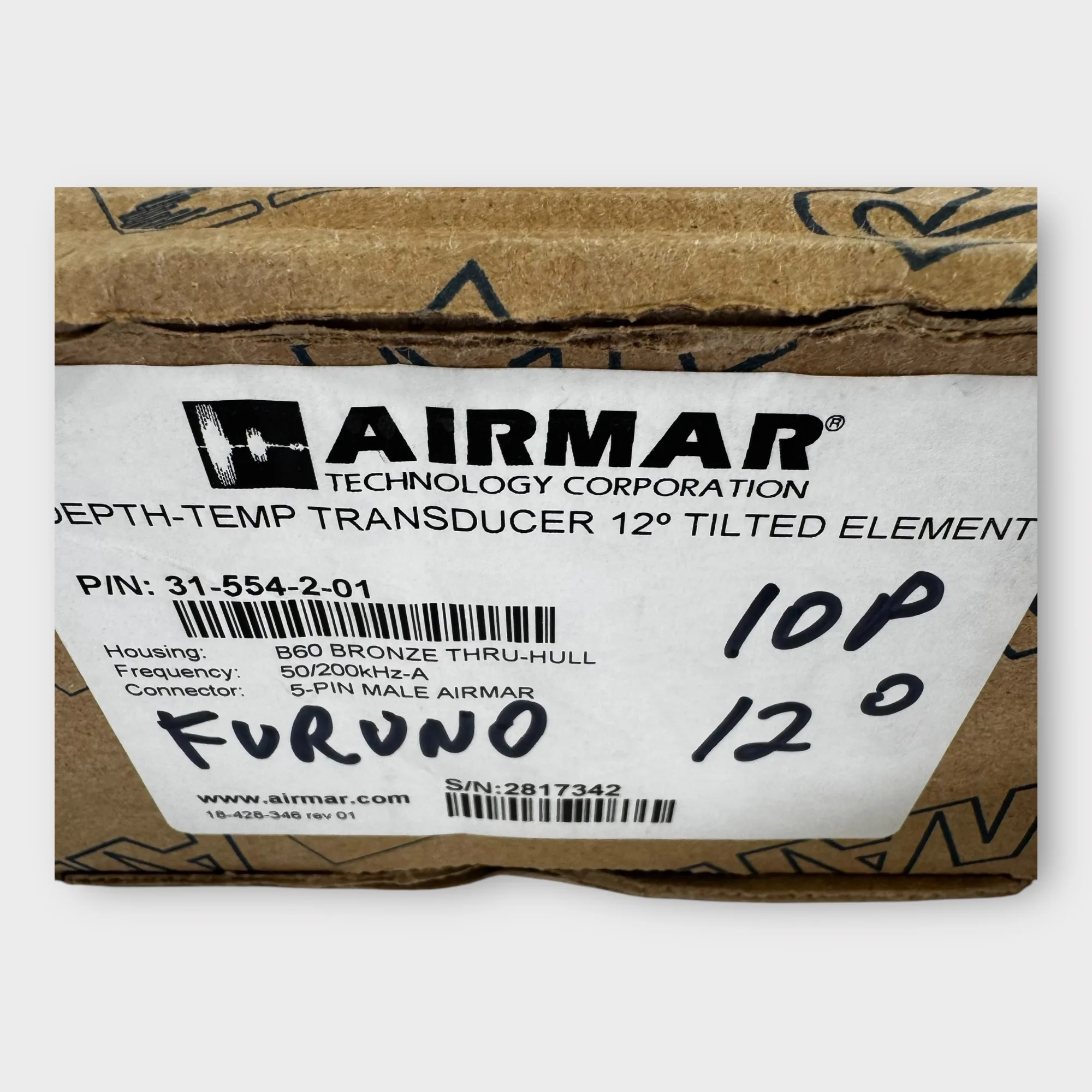 Airmar Furuno B60-12-10 Bronze Thru-Hull Transducer w/ 10 Pin 12 Degree ...