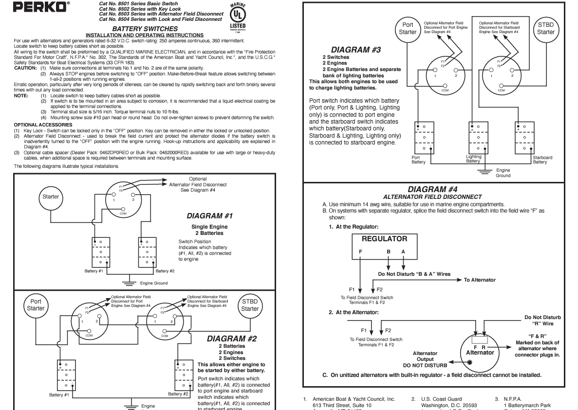 Perko Medium Duty Battery Selector Switch 8501DP Rated For 250 Amps - Max Marine Electronics