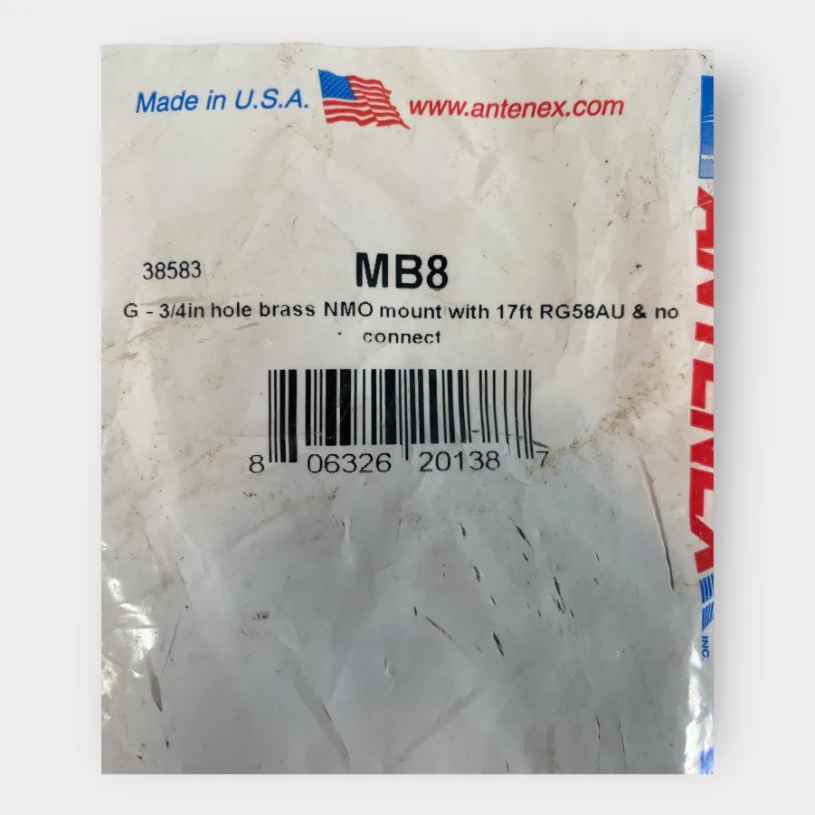 Antenex MB8 3/4" NMO Mount W/ 17ft RG58A/U Cable - No Connector **New ...