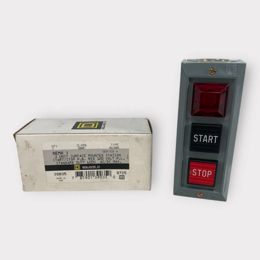 Square D 9001-BG308 NEMA 1 Pushbutton Start/Stop/Red Light - 600V AC/DC **New** - Max Marine ...