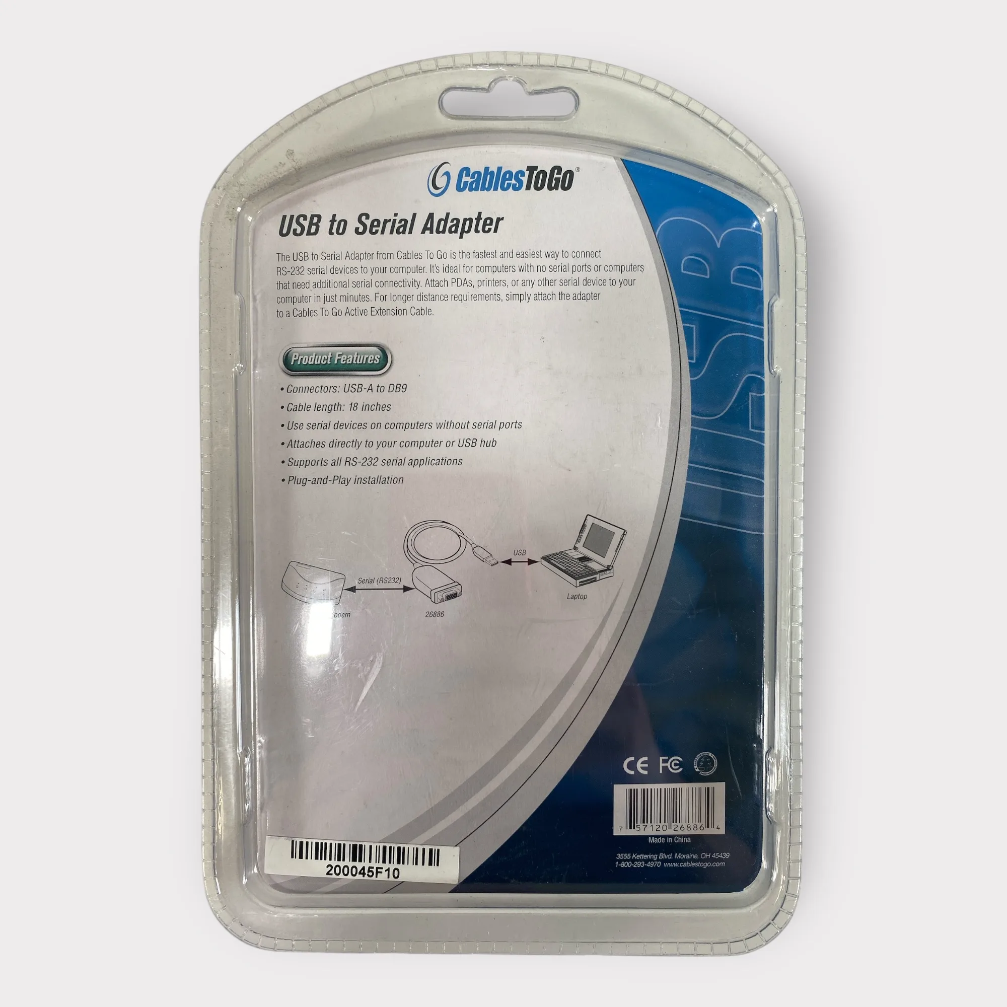 Cables To Go 26886 USB To Serial Adapter - USB-A / DB9 Male **New ...