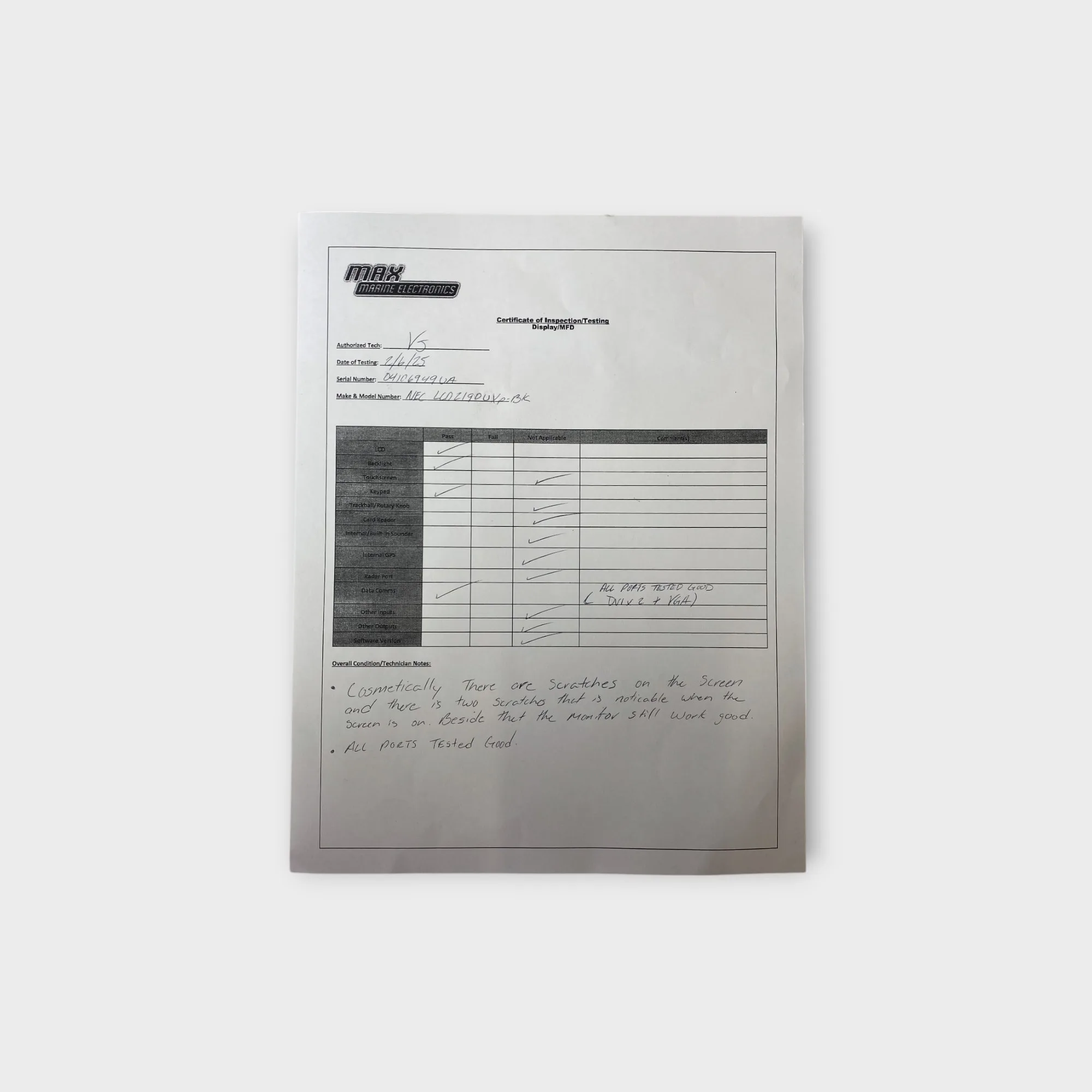 21" NEC MultiSync LCD2190UXp Monitor ~Good~ 120VAC - Max Marine Electronics