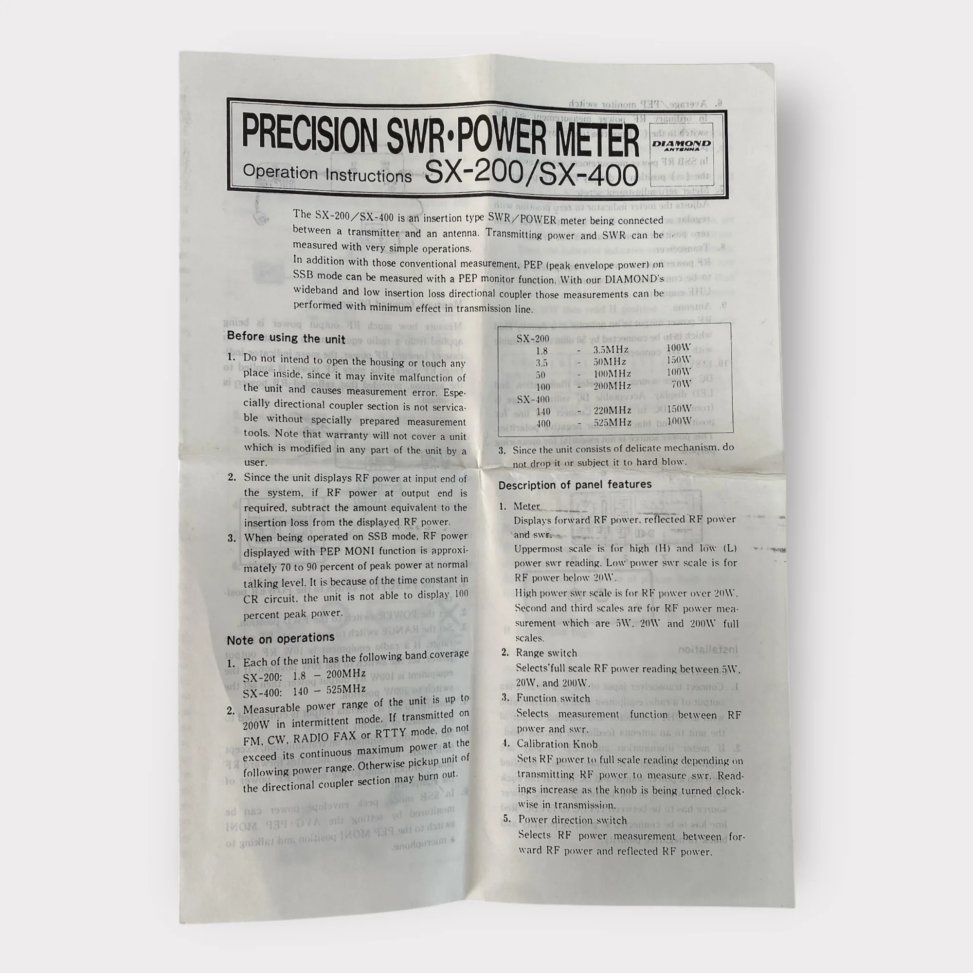 Diamond Antenna SX-200 SWR & Power Meter 1.8-200MHz / 200W **New ...
