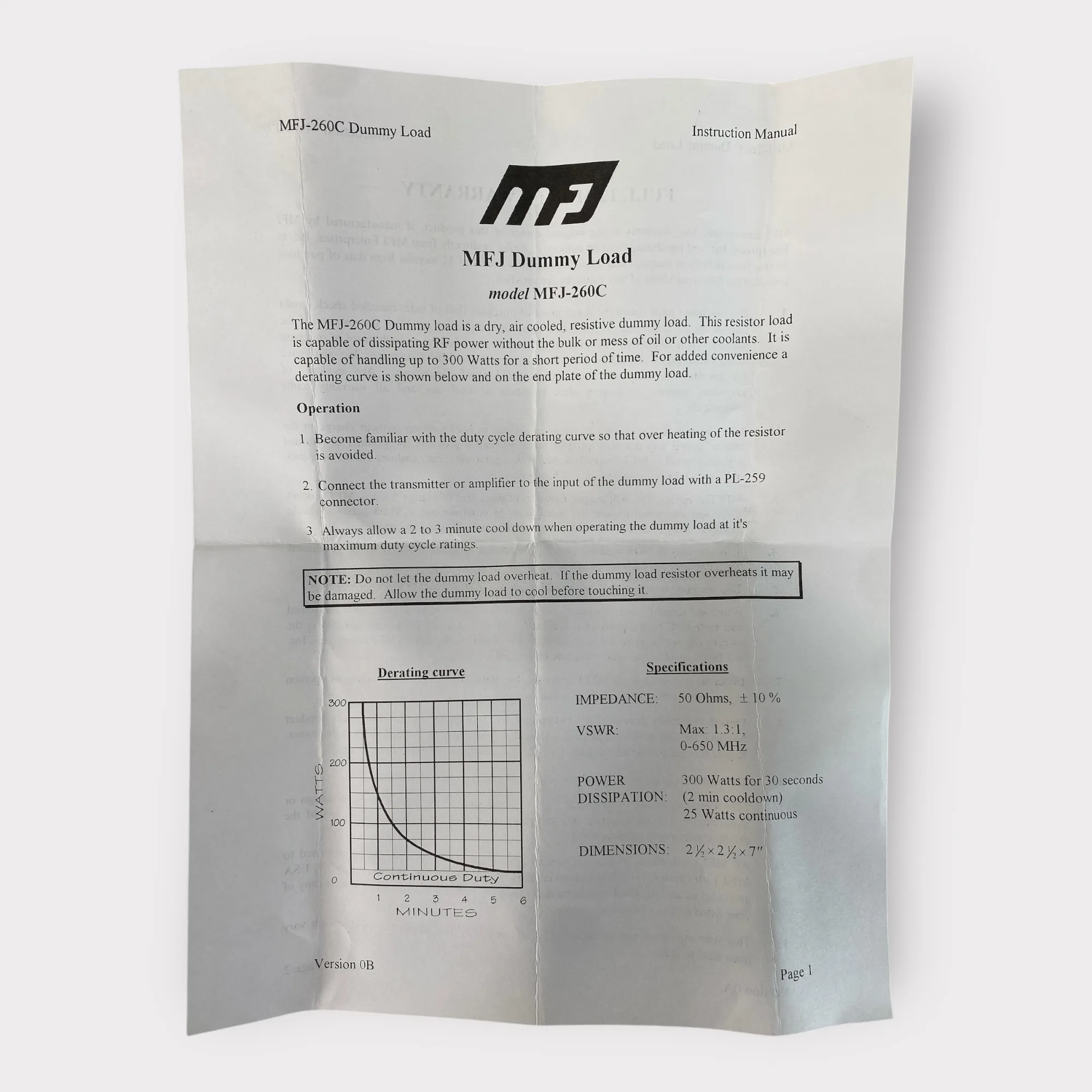 MFJ Enterprises MFJ-260C Dry Dummy Load 0-650MHz / 300W **New** - Max ...