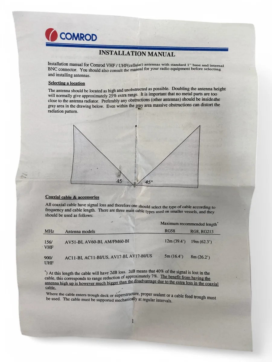 Comrod AV57BI 4ft VHF Dipole Antenna W/ AV-C Adapter - 3dBi **New** - Max Marine Electronics