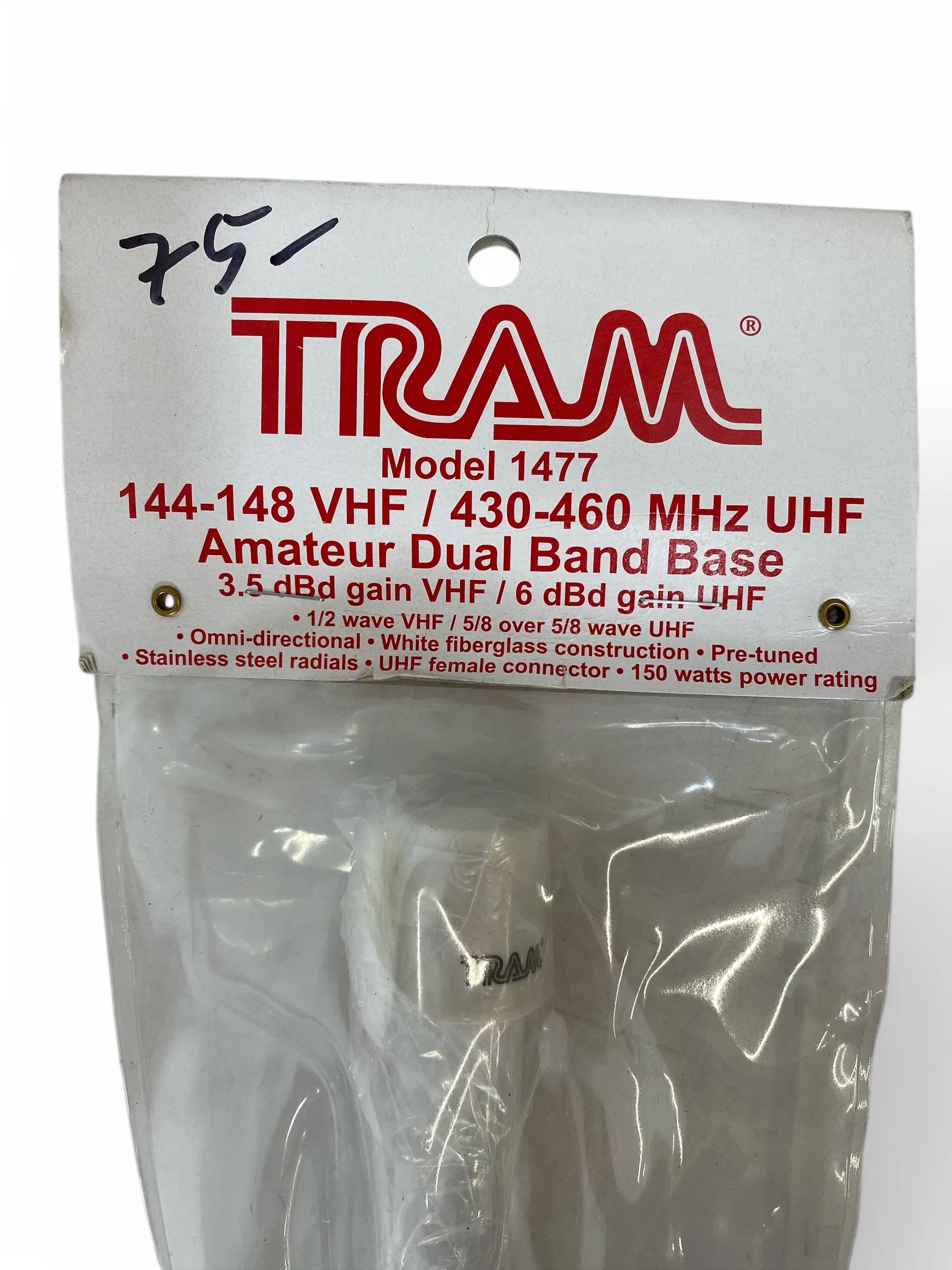Tram 1477 Pre-tuned 43" Amateur Dual Band VHF/UHF Base Antenna **New ...