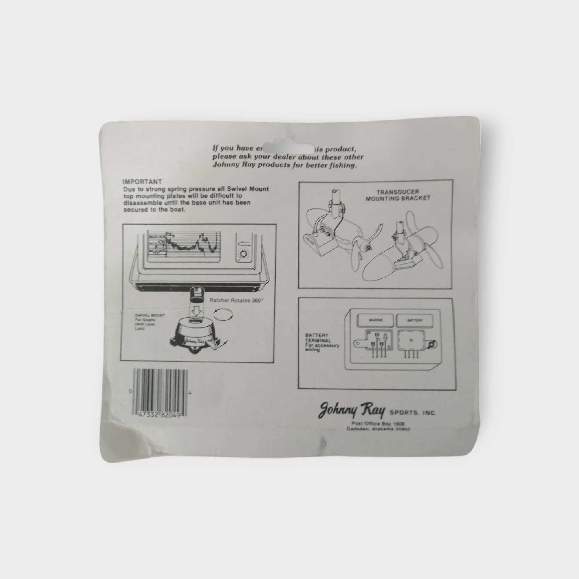 Johnny Ray JR 204 Universal Swivel Mount For Depth, VHF, GPS - 30 ...