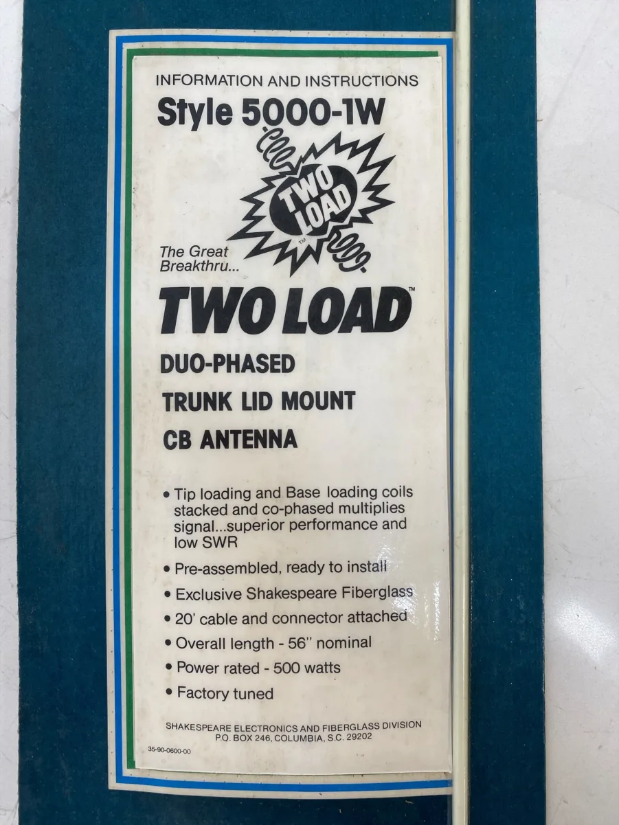 Shakespeare 5000-1W Two Load Duo-Phased Trunk Lid Mount CB Antenna - White **New** - Max Marine ...