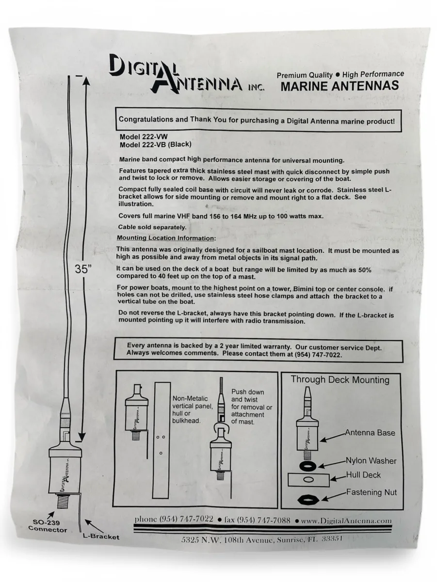 Digital Antenna 222-VB 3ft VHF Stainless-Steel Whip Antenna - Black ...
