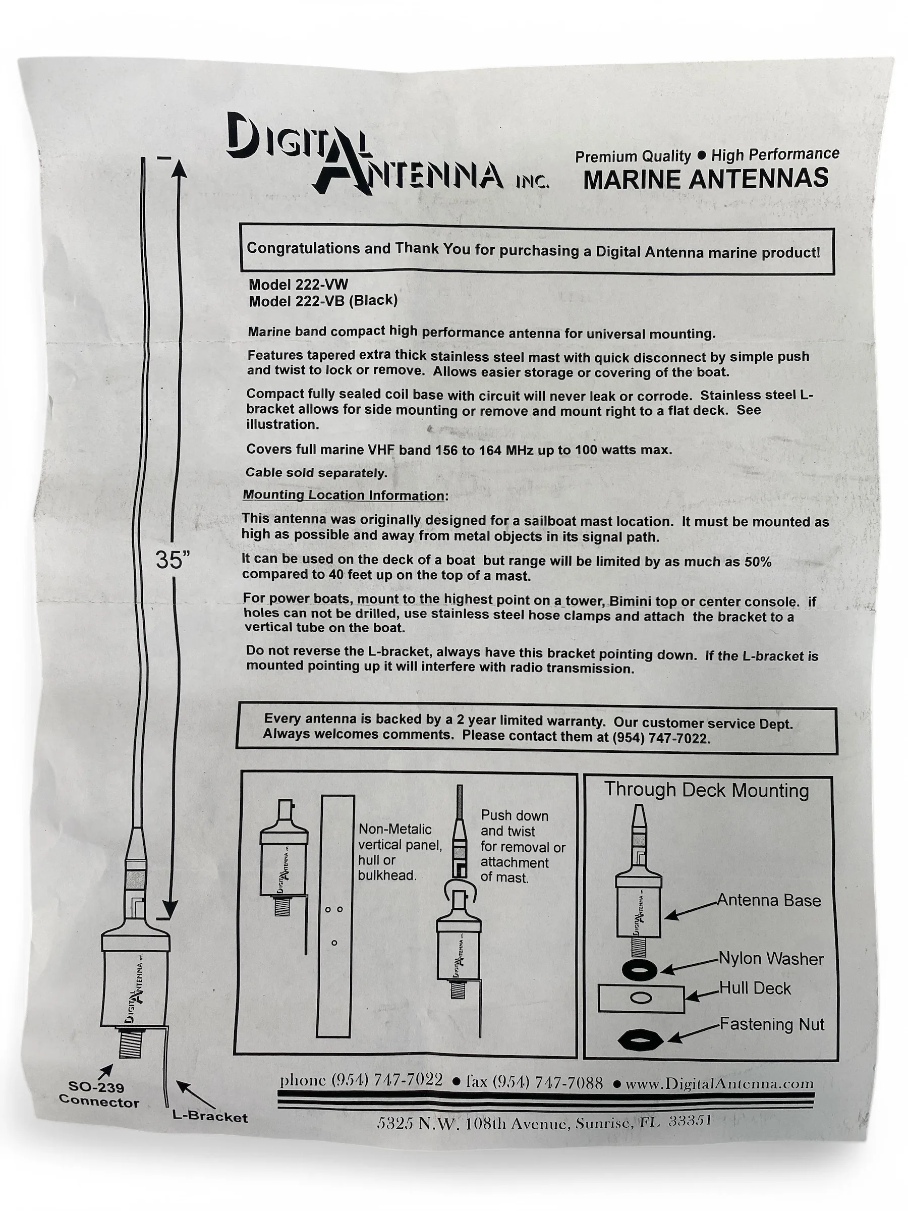 Digital Antenna 222-VB 3ft VHF Stainless-Steel Whip Antenna - Black ...