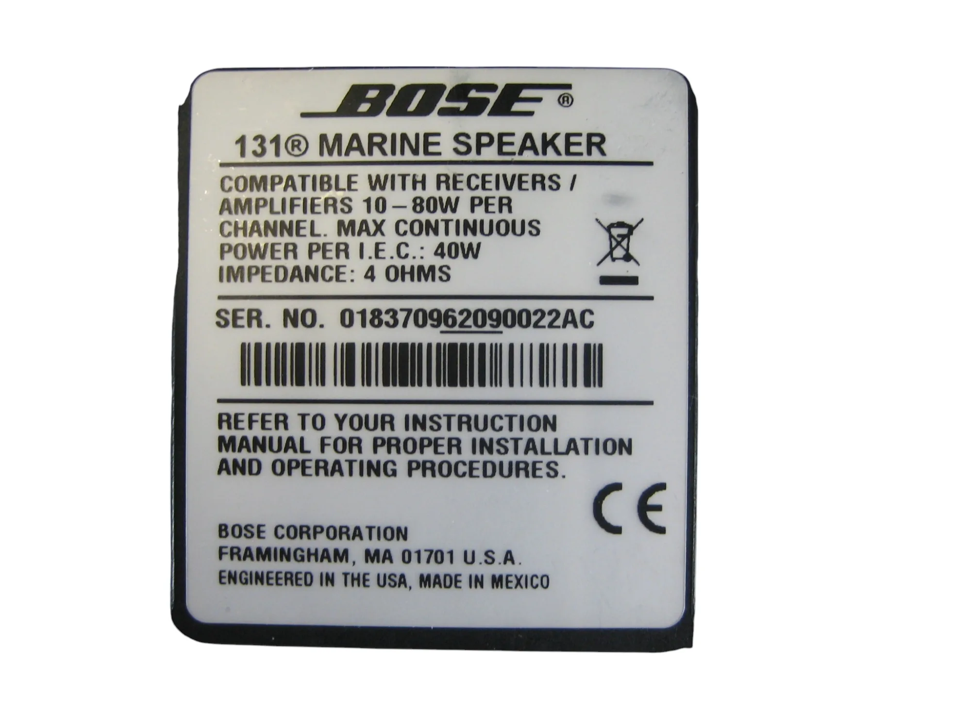 Bose 131 Marine 4.5'' Speaker w/Ported Enclosure & White Grille Tested ...