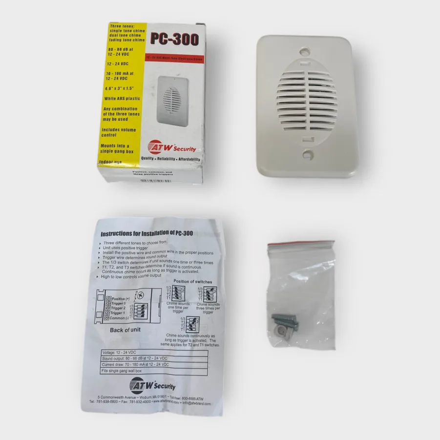 ATW Security PC-300 Multi-Tone Electronic Chime 12-24VDC White 80-88dB ...