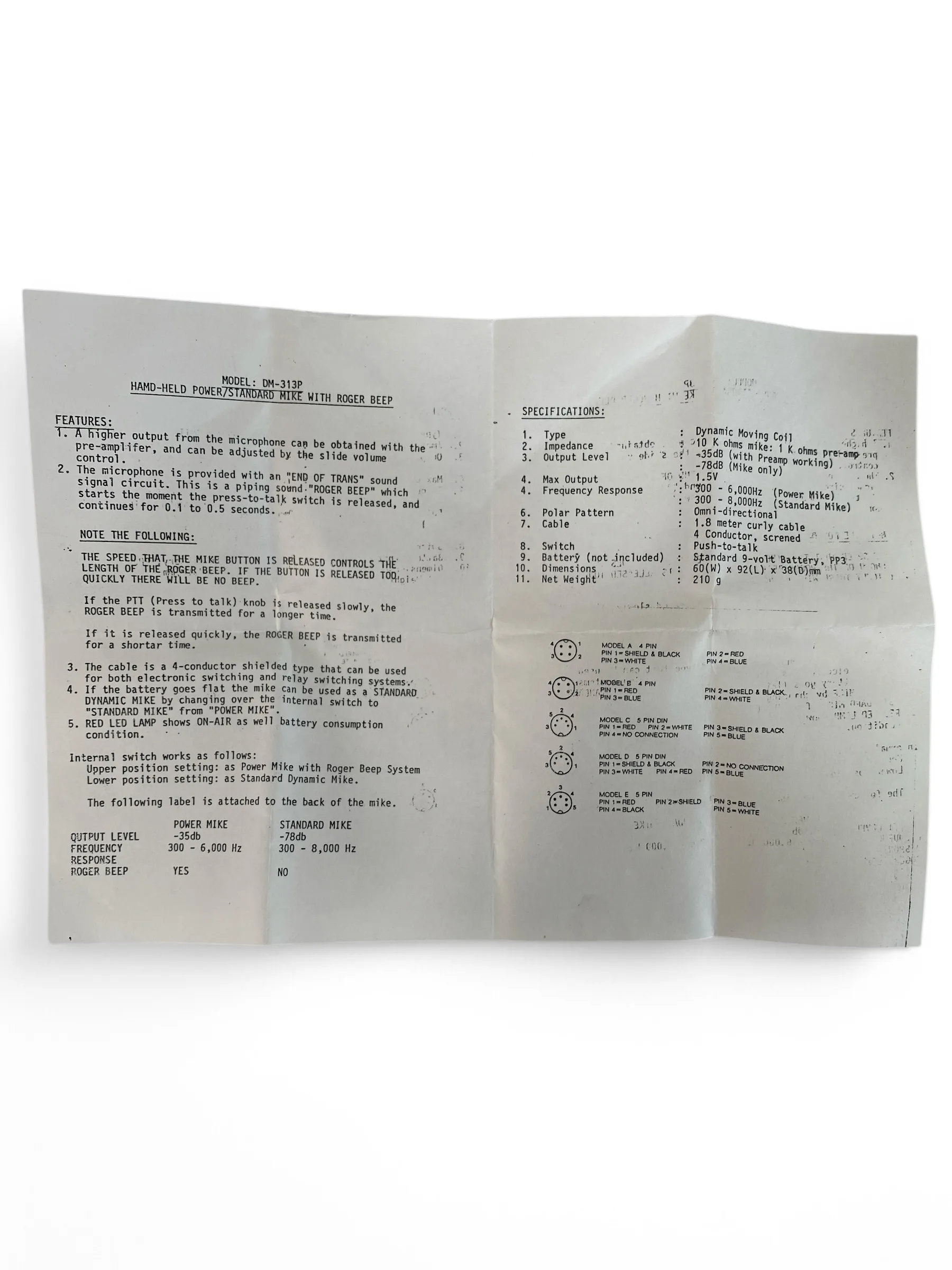 RF Limited DM-313P Road Noise 5-Pin CB Amplified Power Microphone **New ...