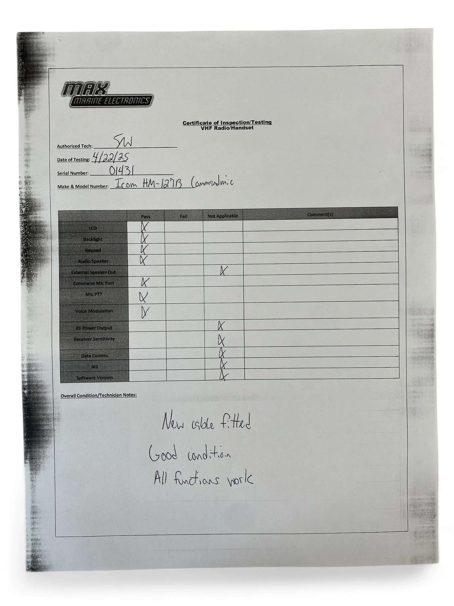 ICOM HM-127B Commandmic Remote Second Station Handset For M504/M604 VHF ...